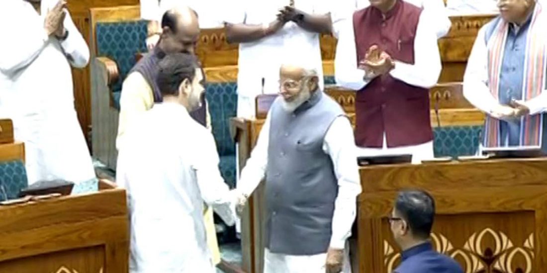 Modi, Rahul shake hands as they escort Om Birla to chair — Arabian Post